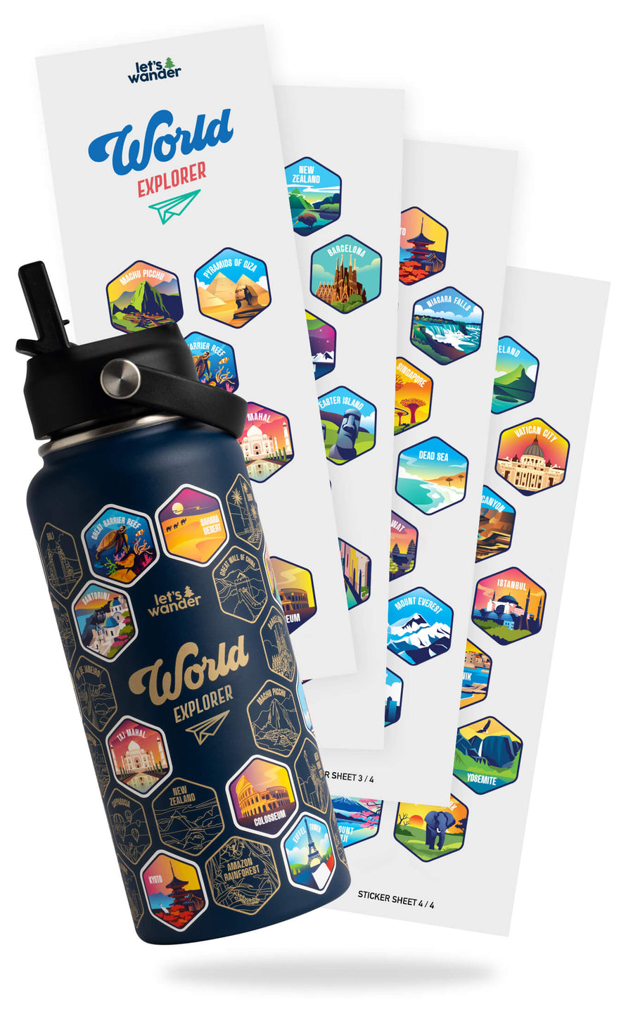 World Explorer Sticker Bottle | Lets Wander – Let's Wander