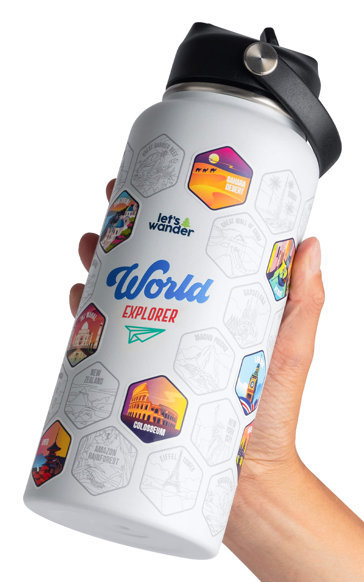 World Explorer Sticker Bottle | Lets Wander – Let's Wander